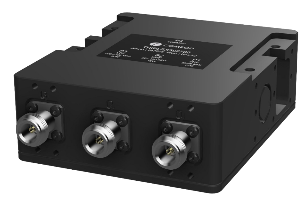 Triplexer, VHF/UHF/L-Band (LTE) 30-88 MHz, 225-450 MHz, 700-2700 MHz ...